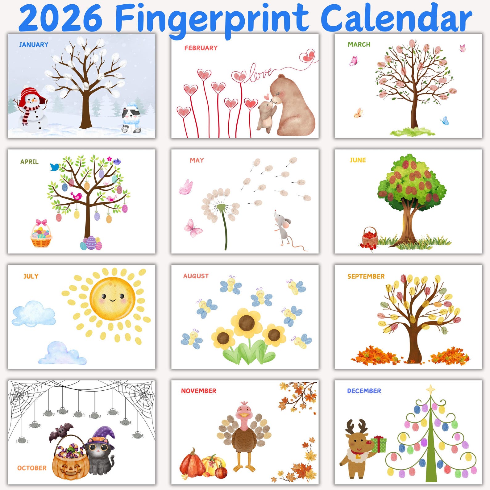 2026 Fingerprint Calendar DIY Craft: Kids Keepsake Gift (printable ...