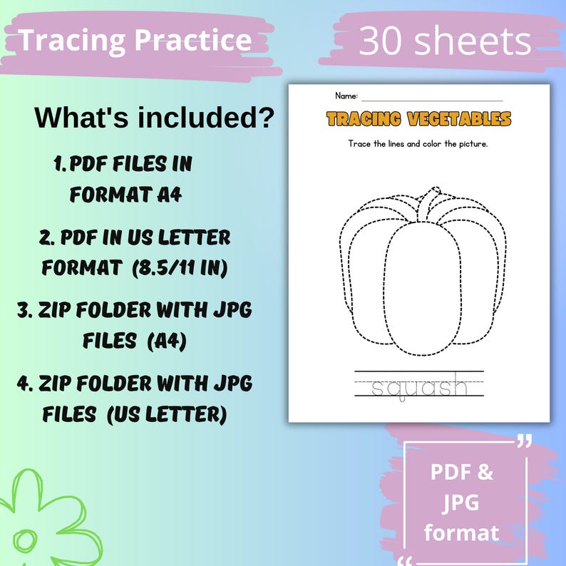Tracing Fruits and Vegetables Worksheets | Writing Practice for Kids ...