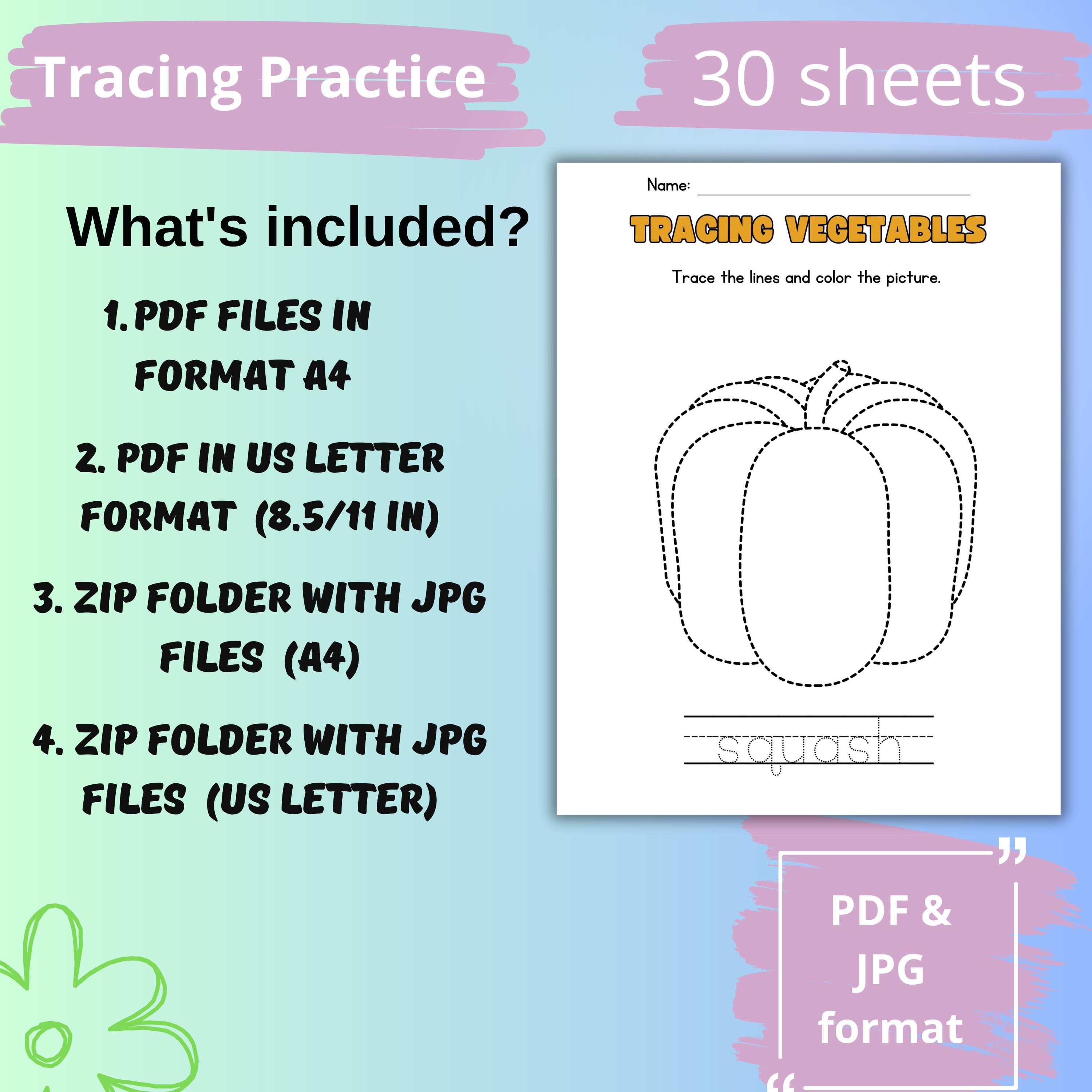 Tracing Fruits and Vegetables Worksheets | Writing Practice for Kids ...