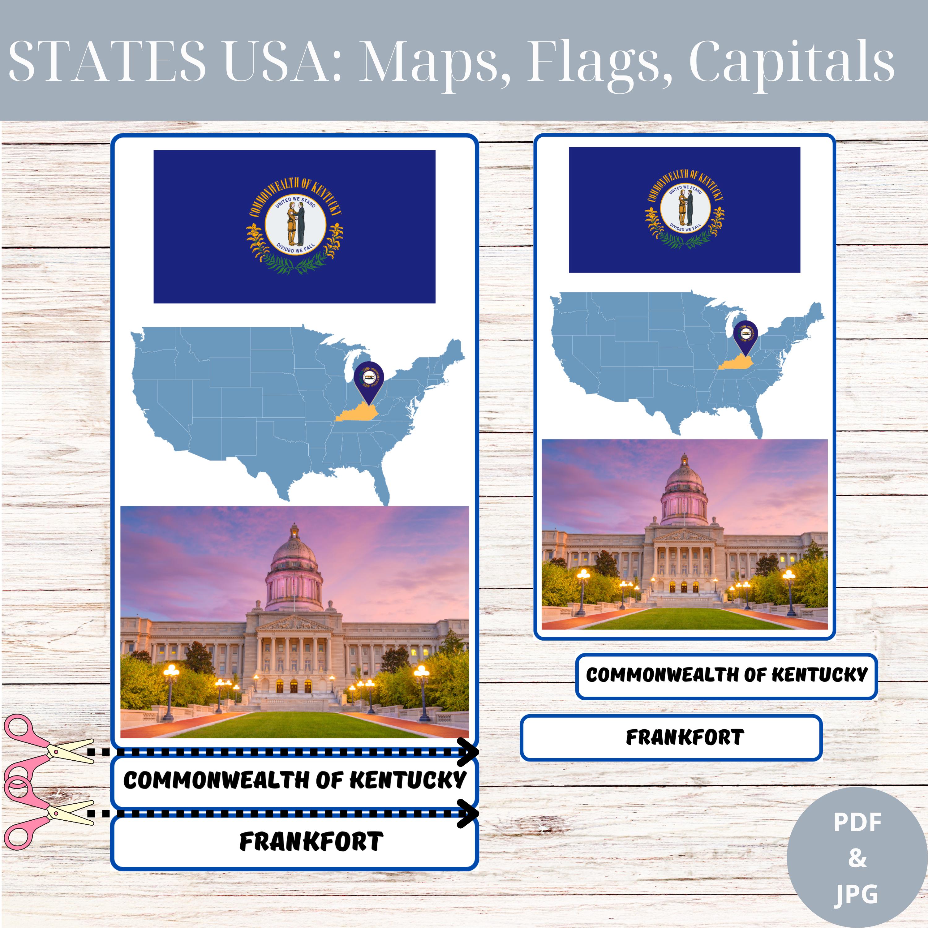 USA Flash Cards With Maps, Flags, Capitals | Fun Learning Tool for Kids ...