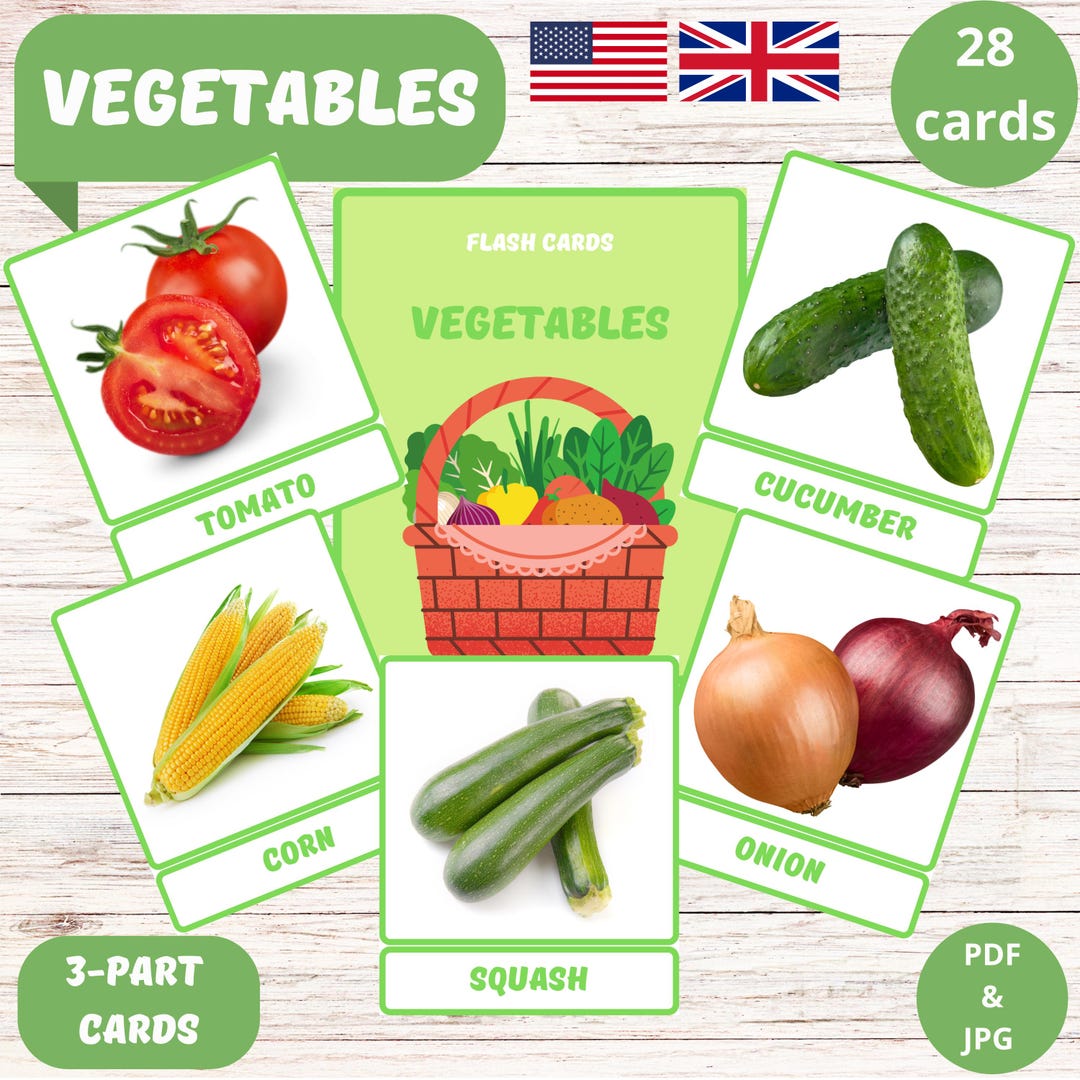 Vegetables Flashcards for Kids| Vegetables Flash Cards | Montessori ...