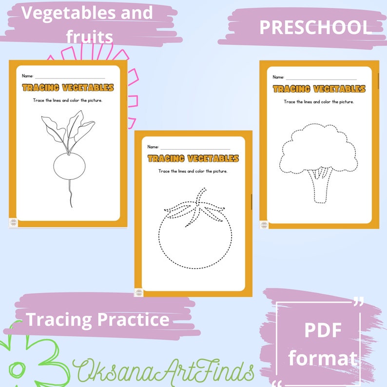 Tracing Practice. 25 Images of Fruits and Vegetables. Worksheets for ...