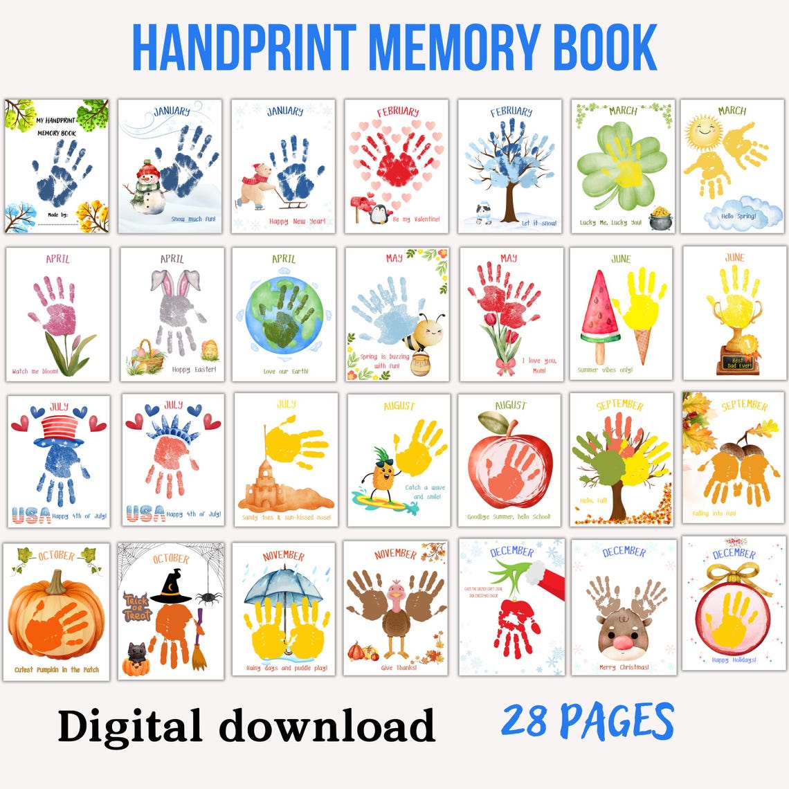 Handprint Art Keepsake: 12-month Memory Book (PDF Download A4/letter ...