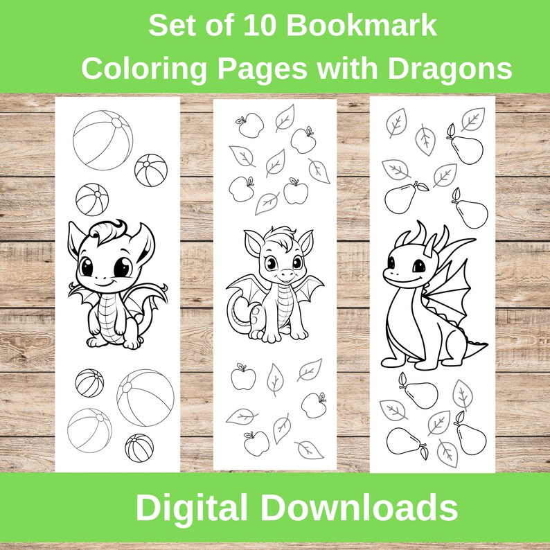Dragon-themed Coloring Bookmarks for Kids Fun Digital Download Set Kids ...