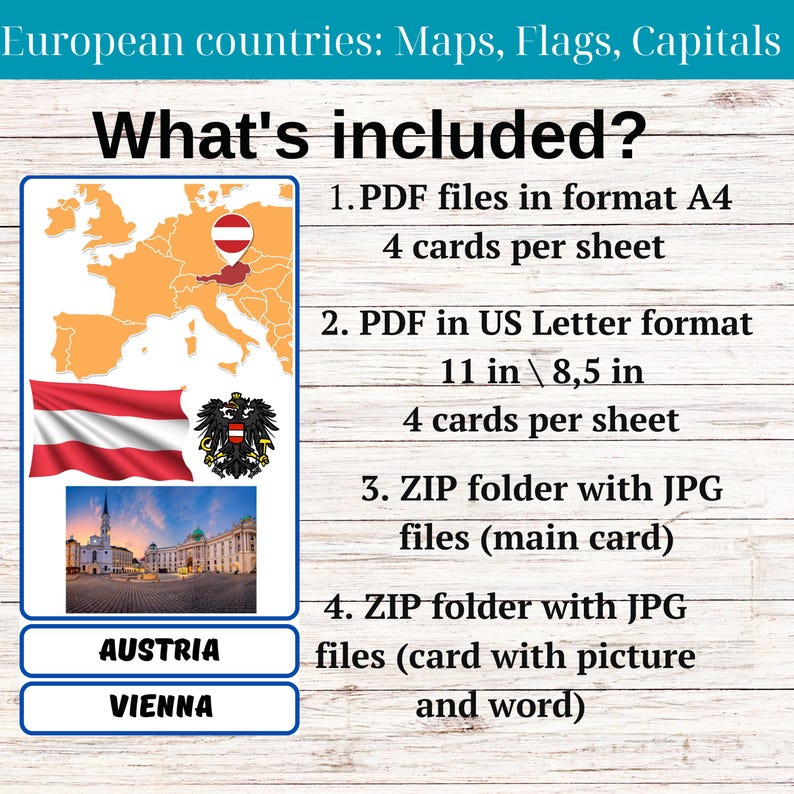 European Countries Flashcards: Flags, Maps, Capitals (digital Download ...