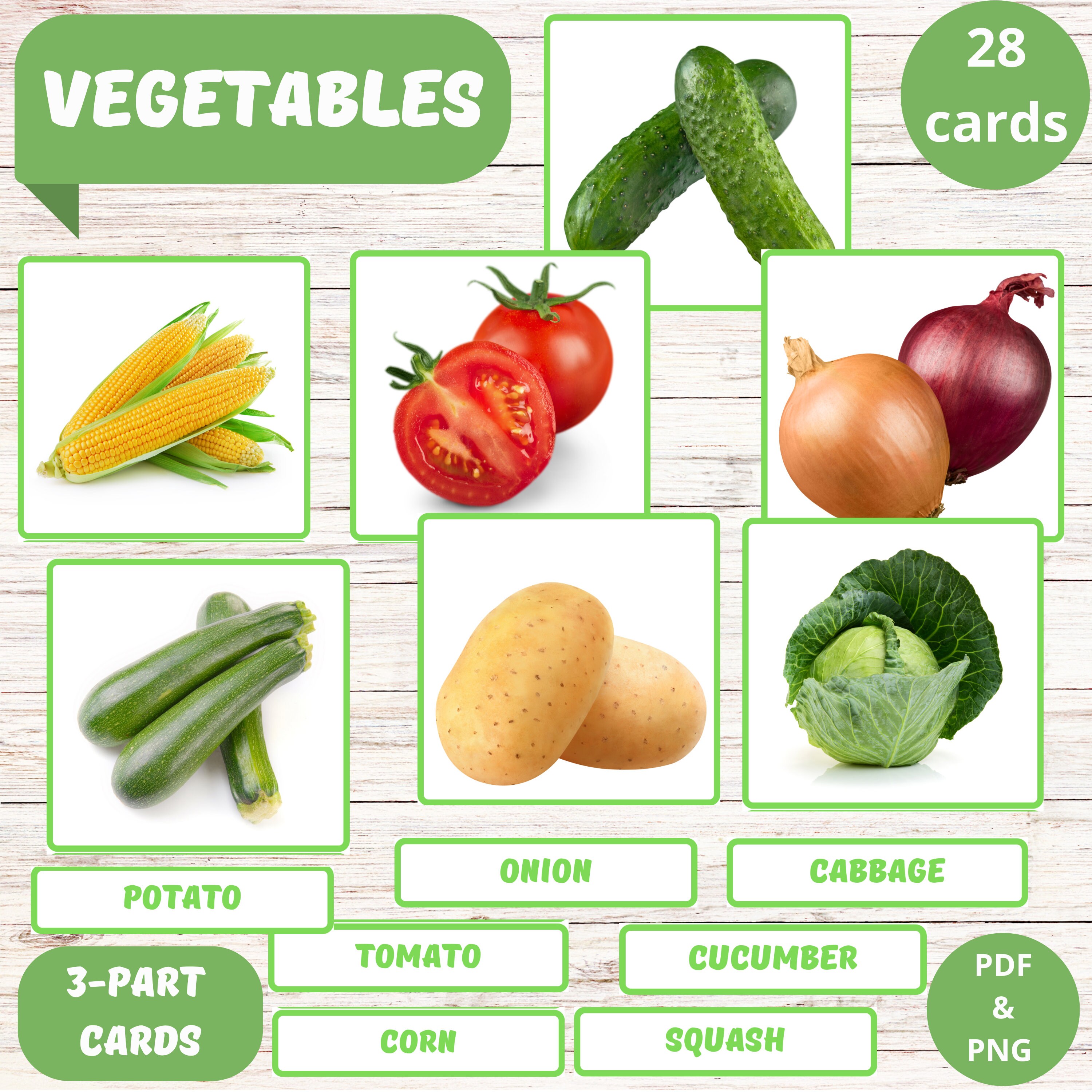 Educational Vegetables Flashcards for Kids 28 Vegetables Flash Cards ...