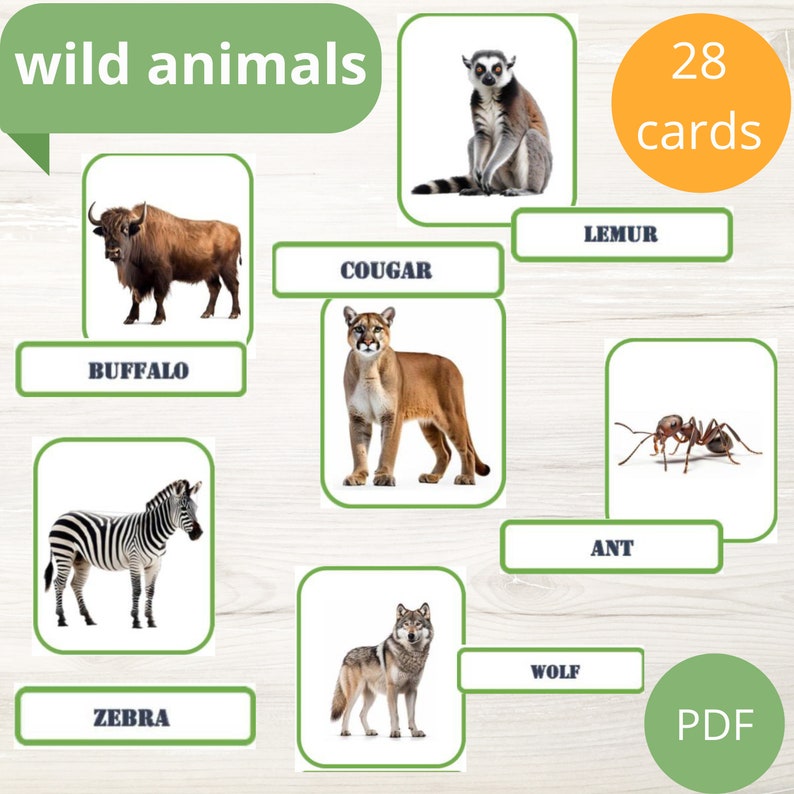 Animals of Wild Nature. 28 Montessori Cards That Are Ready to Print ...