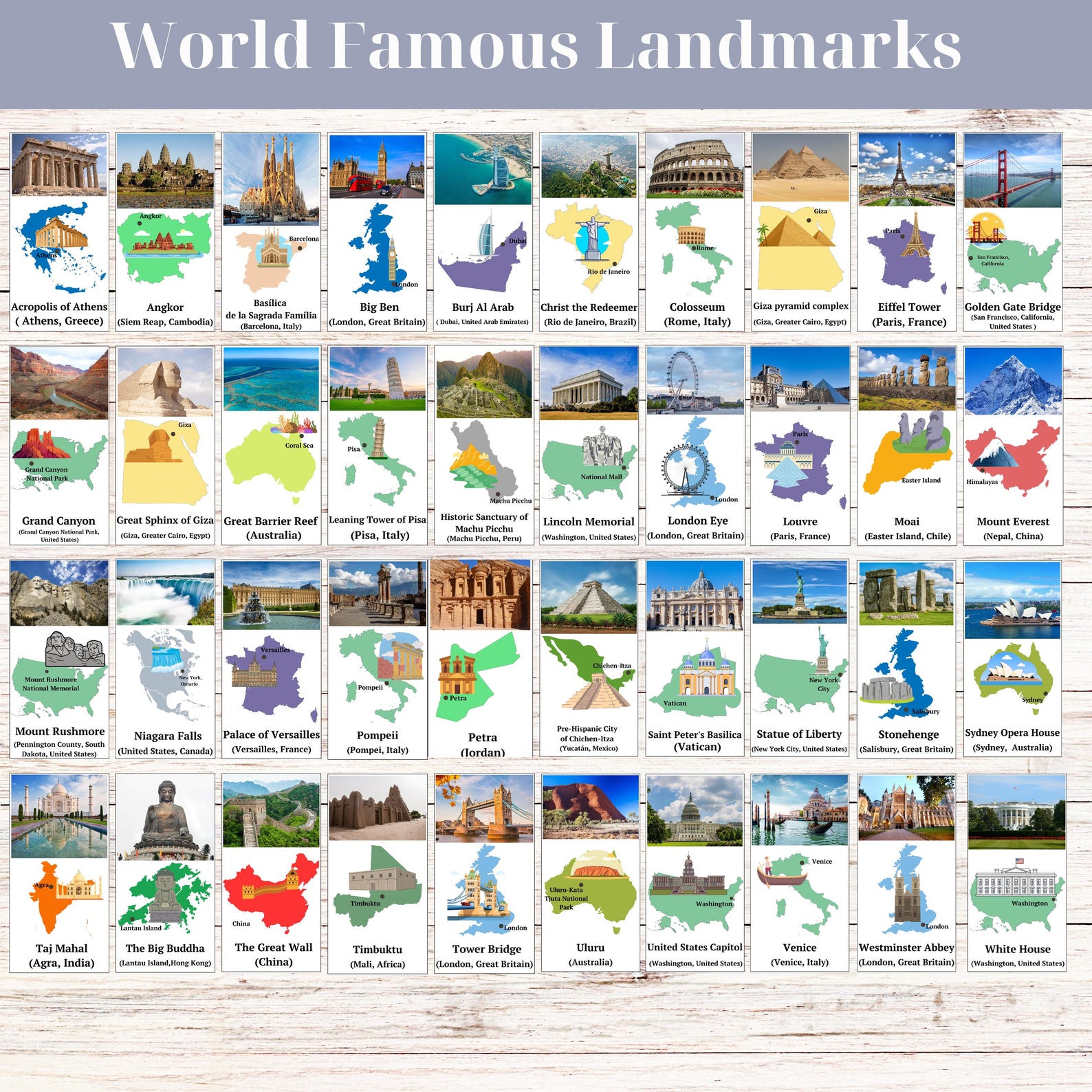 World Wonders Flashcards | World Landmark Flash Cards | Fun Geography ...