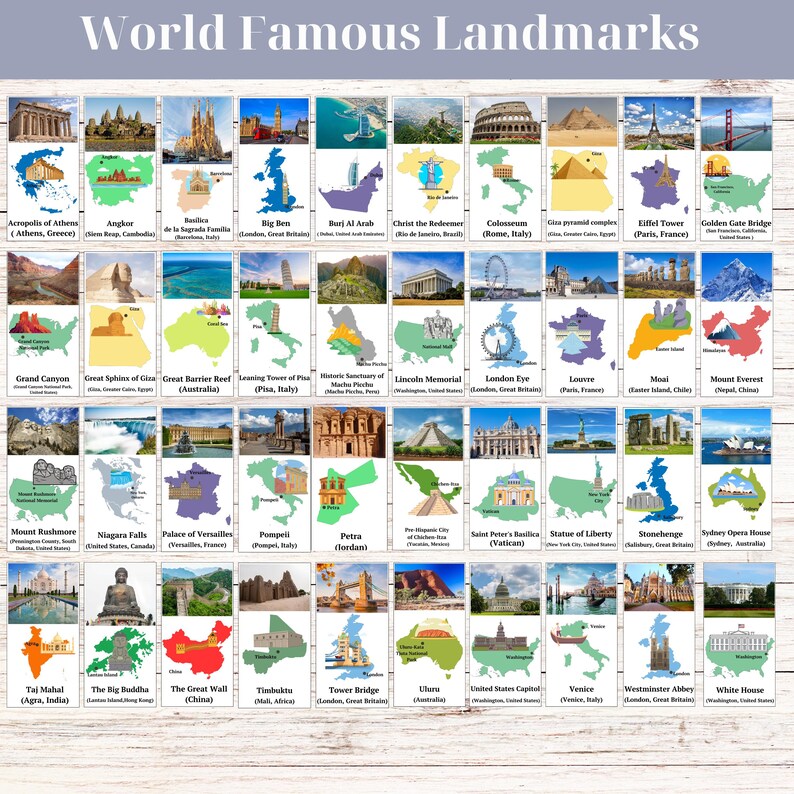 World Wonders Flashcards | World Landmark Flash Cards | Fun Geography ...
