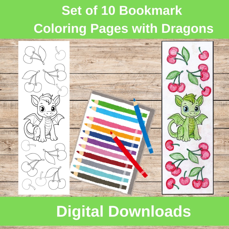 Dragon-themed Coloring Bookmarks for Kids Fun Digital Download Set Kids ...