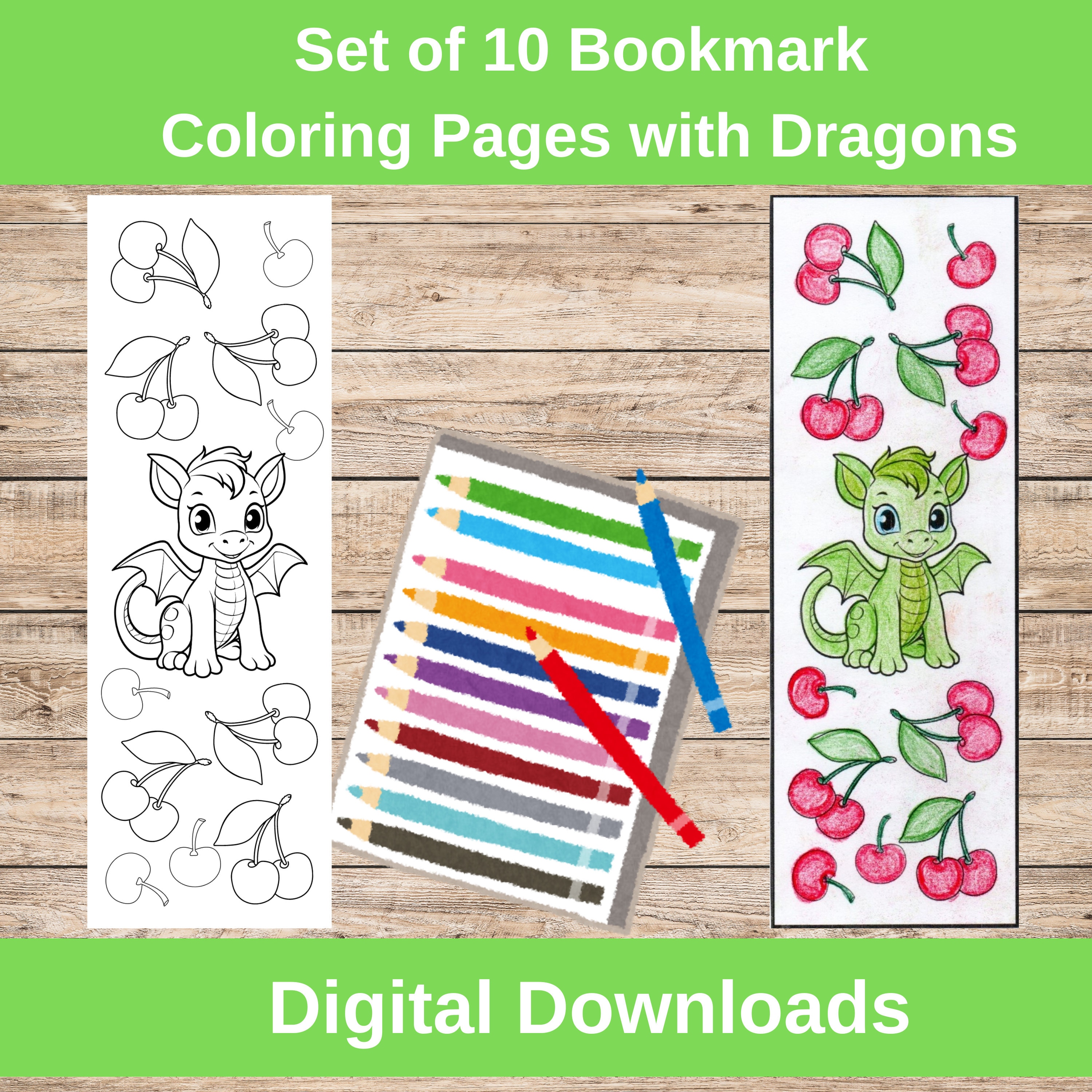 Dragon-themed Coloring Bookmarks for Kids Fun Digital Download Set Kids ...