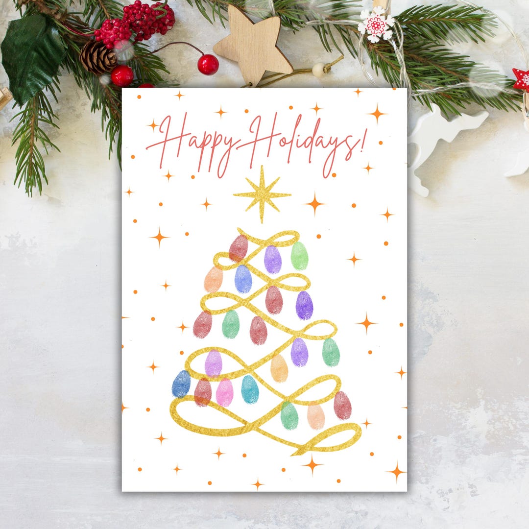 Happy Holidays Fingerprint Art | Christmas Tree Kids Craft Printable ...