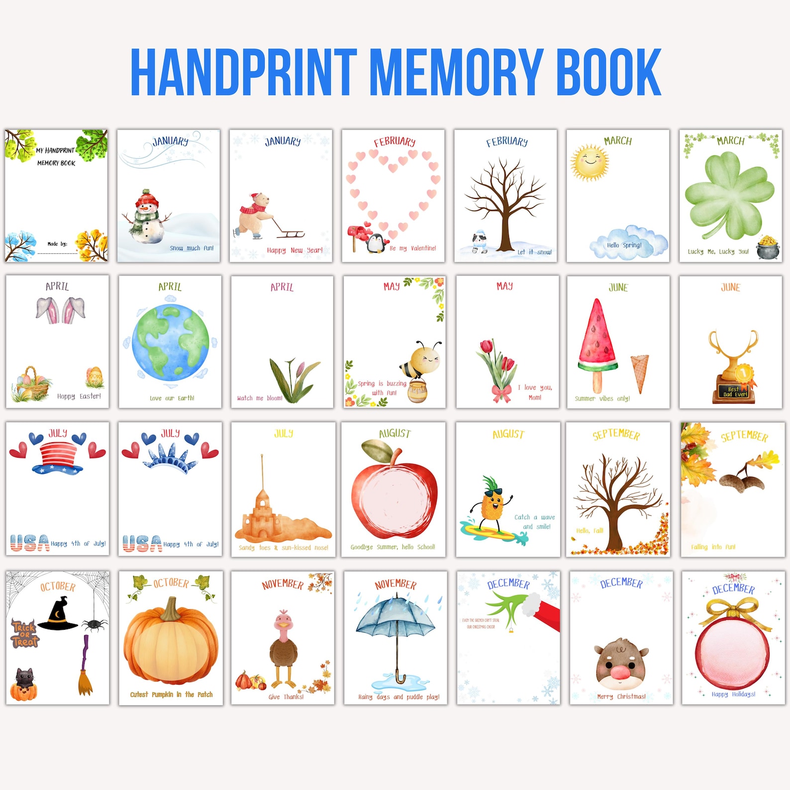 Handprint Art Keepsake: 12-month Memory Book (PDF Download A4/letter ...