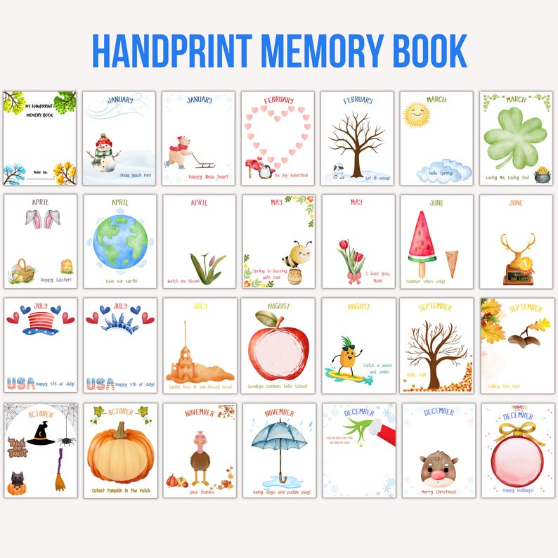 Handprint Art Keepsake: 12-month Memory Book (PDF Download A4/letter ...