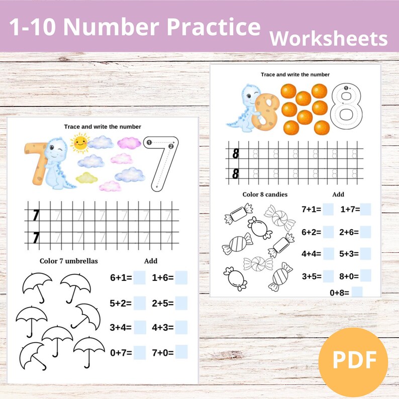 Worksheets Number Practice 1-10 Counting, Writing Kindergarten Addition ...