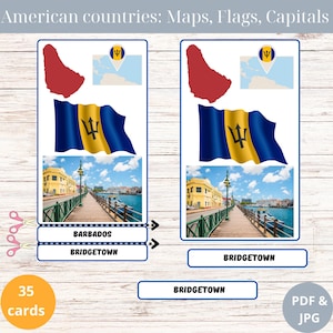 Countries of America Flashcards: Maps, Flags, Capitals (printable) - Etsy