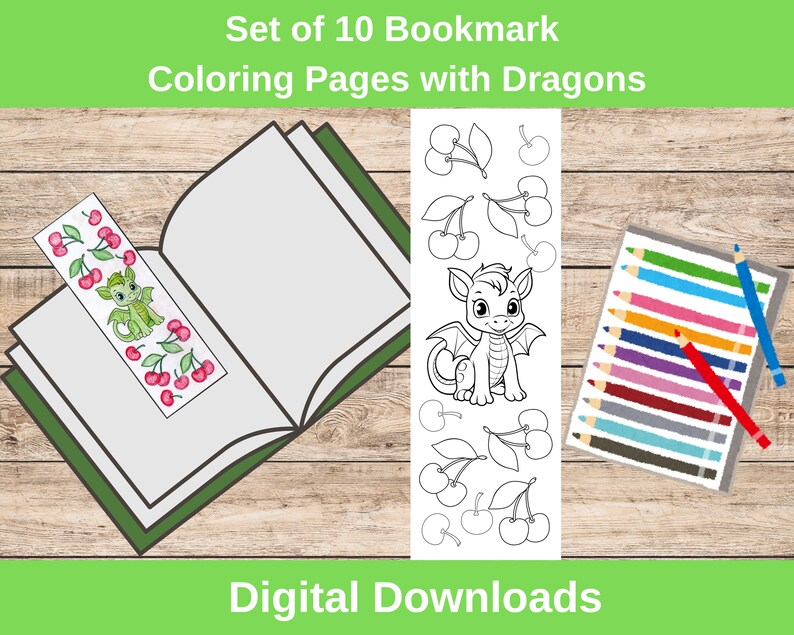 Dragon-themed Coloring Bookmarks for Kids Fun Digital Download Set Kids ...
