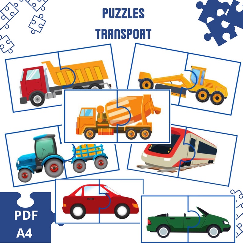 Puzzles for Kids "transport". A Game for Preschoolers. Digital Printing ...