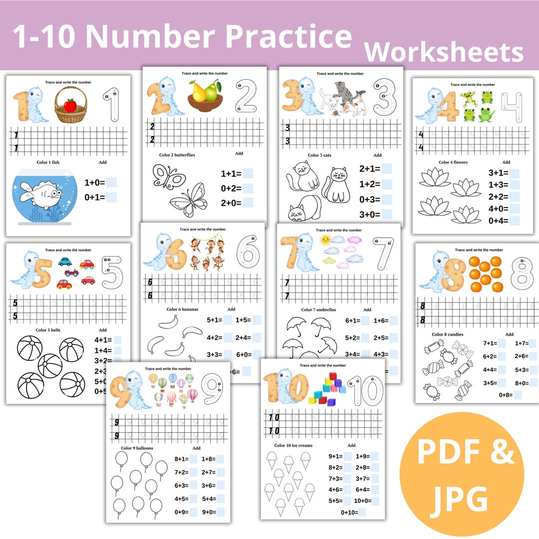 Maths Worksheets Number Practice 1-10| Learning Numbers | Addition ...