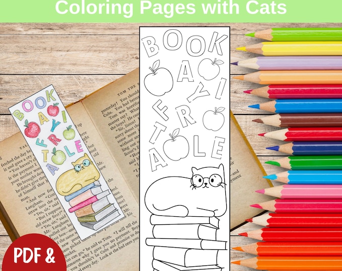 Cute Cat Coloring Bookmarks for Kids, Animal Coloring Bookmarks, Cute ...
