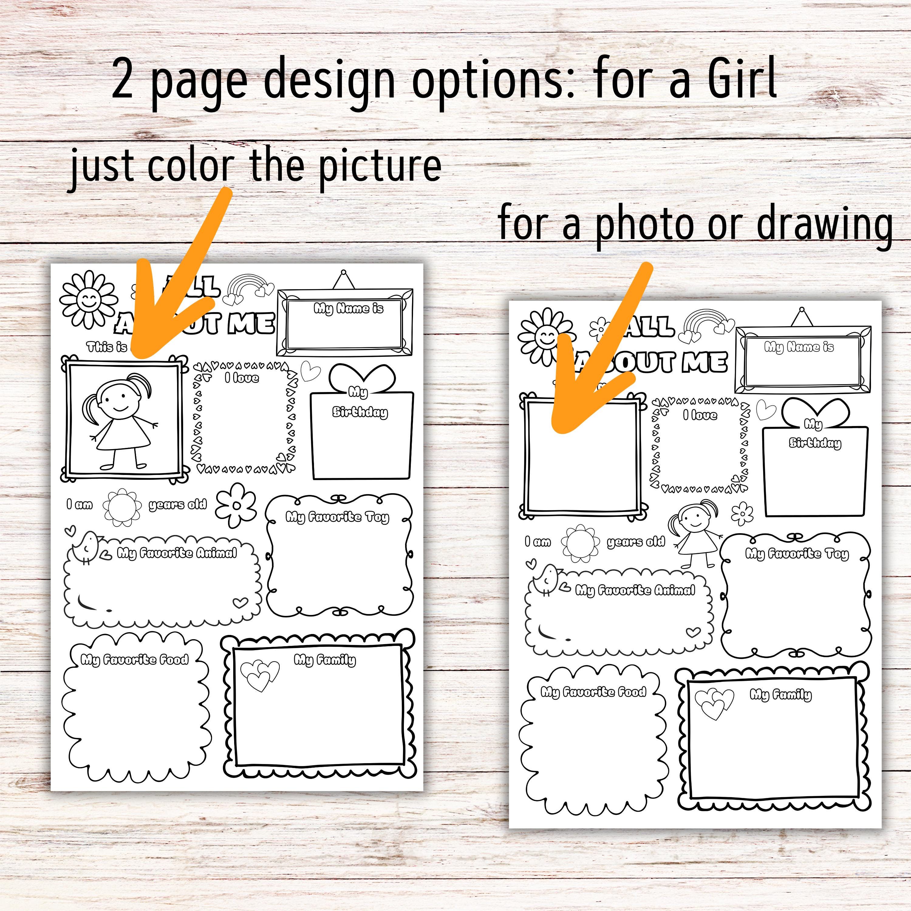 All About Me Coloring Page: Back to School Worksheet (PNF & PDF) - Etsy