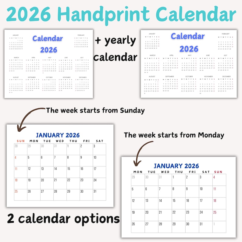 2026 Handprint Art Calendar: DIY Craft Keepsake (digital Download) - Etsy