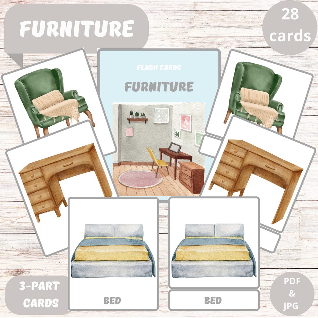 Furniture Flashcards for Kids 28 Furniture Flash Cards Montessori ...