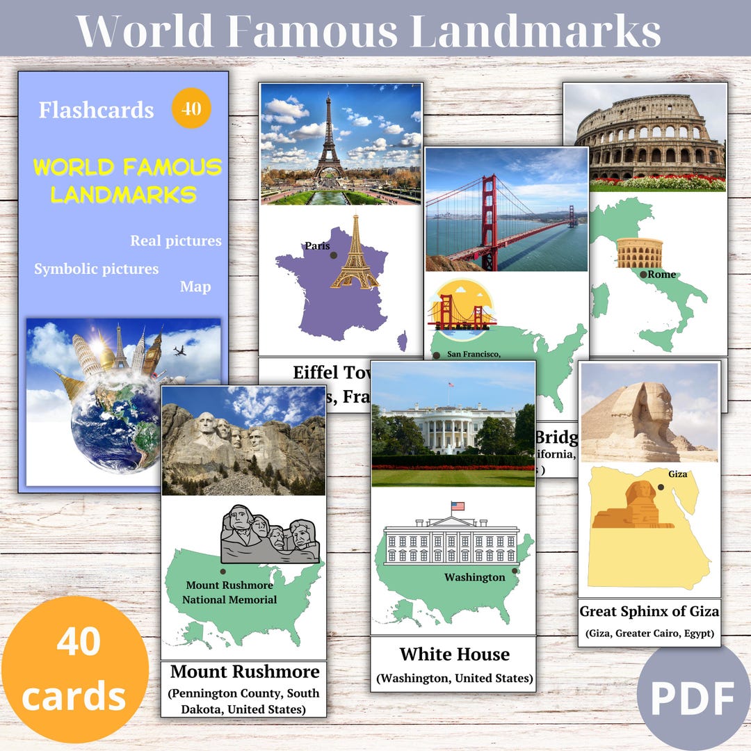 World Wonders Flashcards World Landmark Flash Cards Fun Geography ...