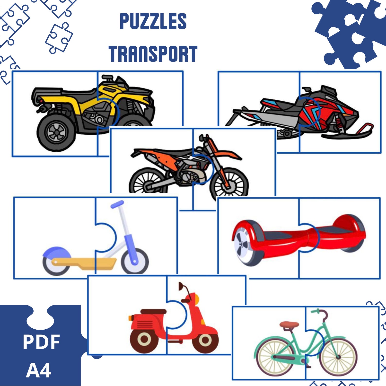 Puzzles for Kids "transport". A Game for Preschoolers. Digital Printing ...