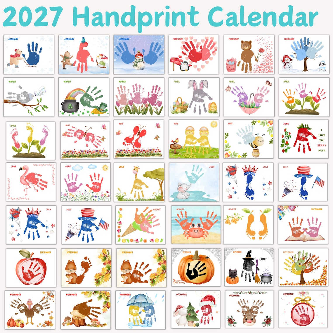 2027 Handprint Calendar | Handprint Craft Bundle | Memory Keepsake DIY ...