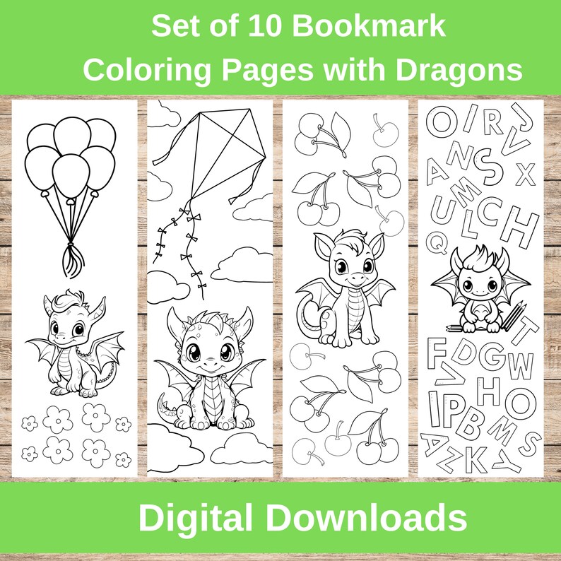 Dragon-themed Coloring Bookmarks for Kids Fun Digital Download Set Kids ...