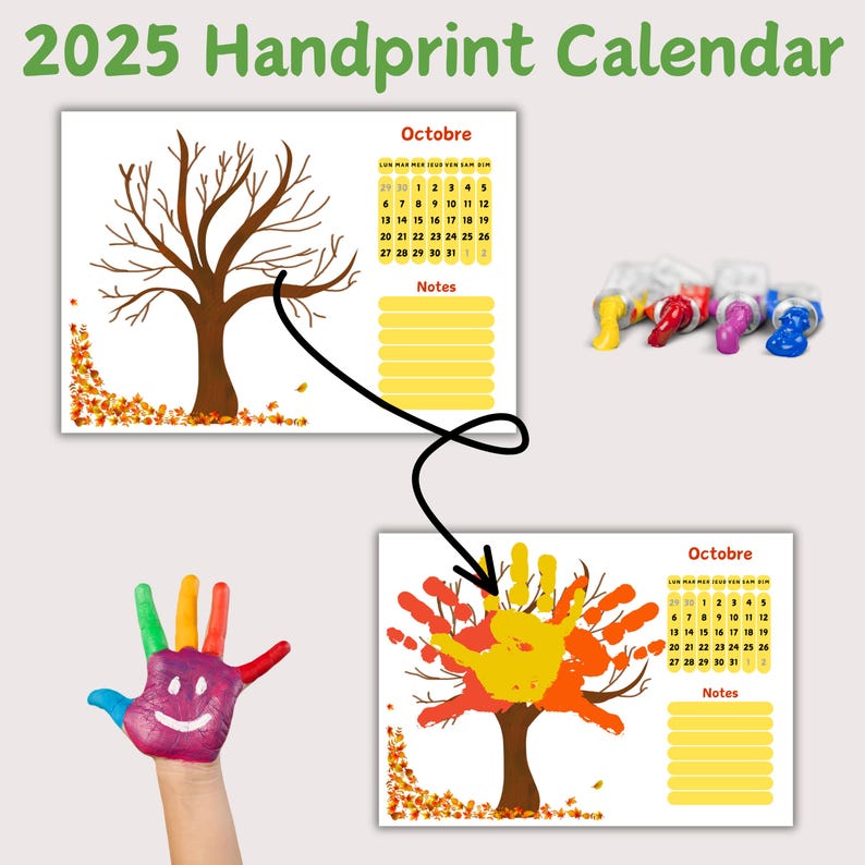 Calendar in French | 2025 Handprint Calendar | Handprint Art Craft ...