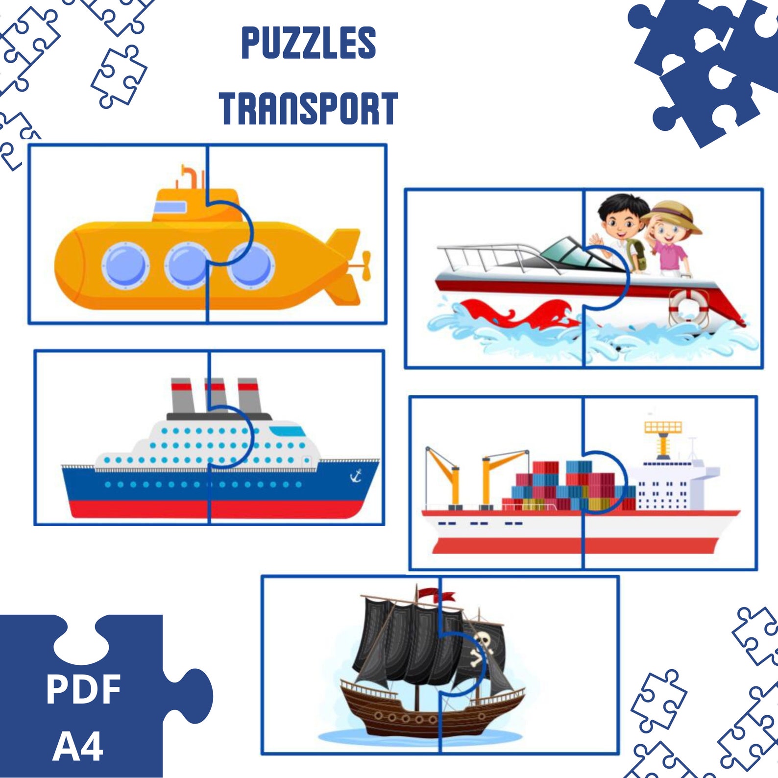 Puzzles for Kids "transport". A Game for Preschoolers. Digital Printing ...