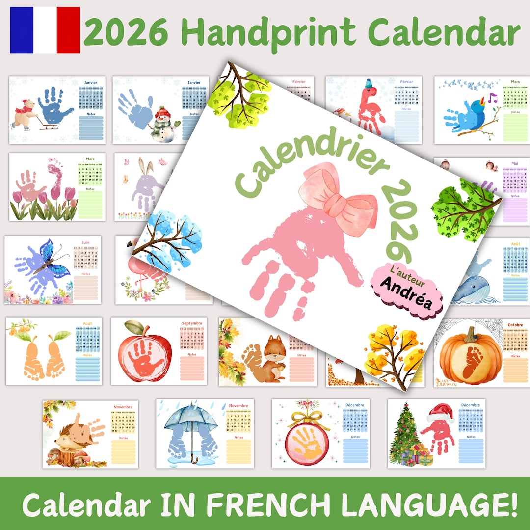 2026 Calendar in French | Handprint Art Craft | DIY Keepsake and Gift ...