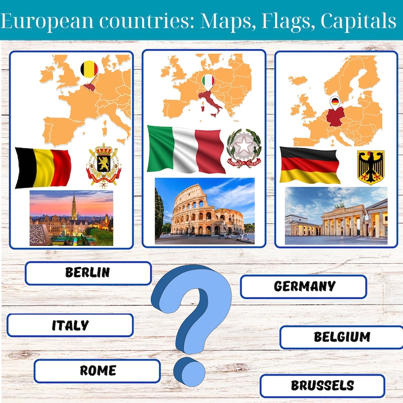 European Countries Flashcards: Flags, Maps, Capitals (digital Download ...