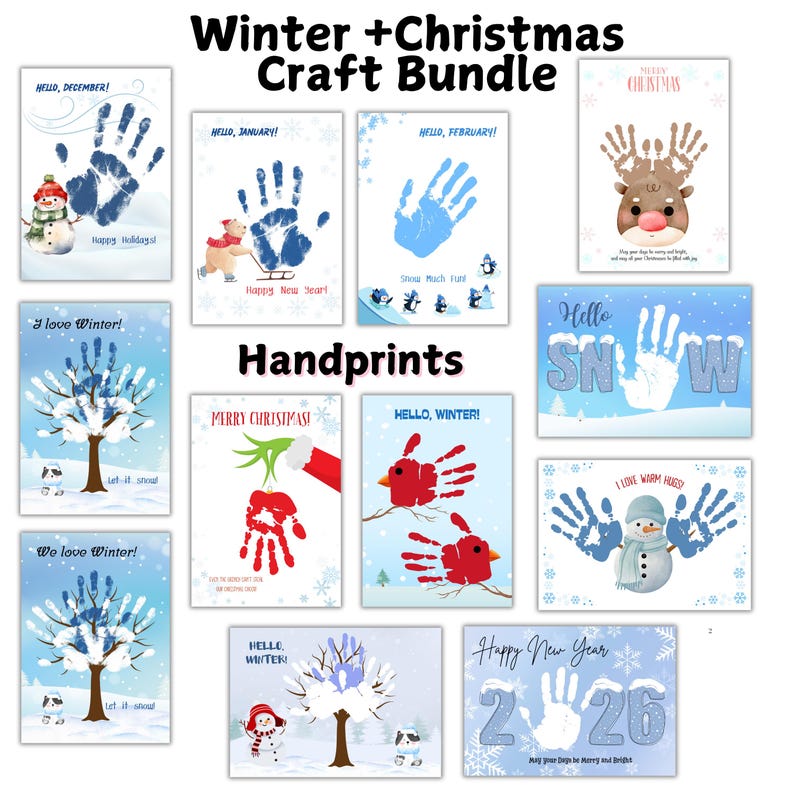 Winter Christmas Handprint Art: Kids Craft Bundle (digital Download) - Etsy