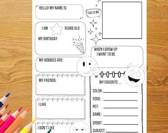All About Me Printable, All About Me Worksheet, Back to School, Get to ...