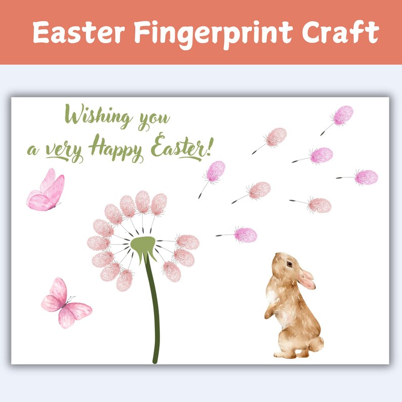 Happy Easter Fingerprint Craft: Kids Activity, Printable Template ...