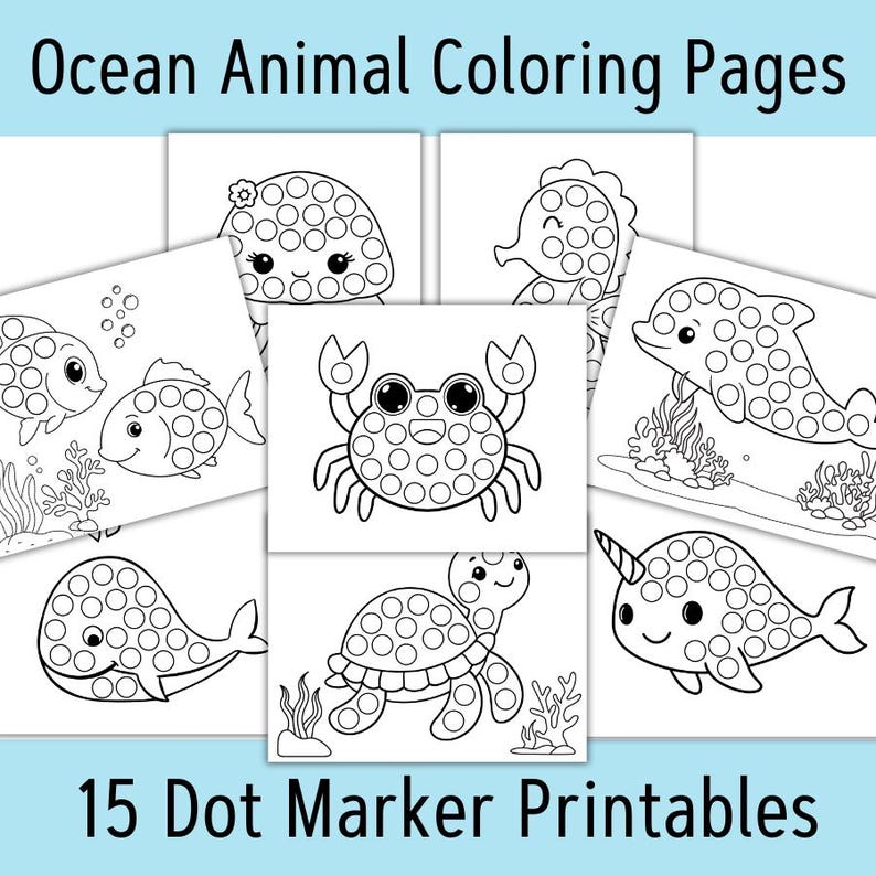 Ocean Animals Dot Marker Coloring Pages | Kids Printable Activity | PDF ...