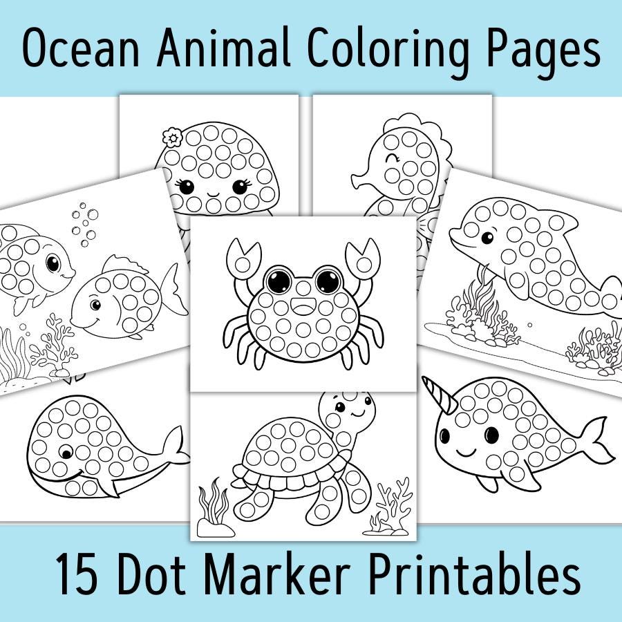 Ocean Animals Dot Marker Coloring Pages | Kids Printable Activity | PDF ...