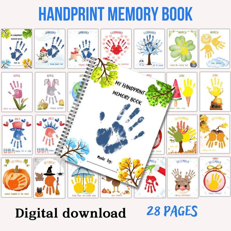 Handprint Art Keepsake: 12-month Memory Book (PDF Download A4/letter ...