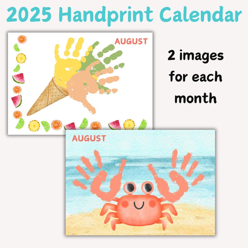 2025 Handprint Art Calendar for Kids | Unique Gift Idea | Printable ...