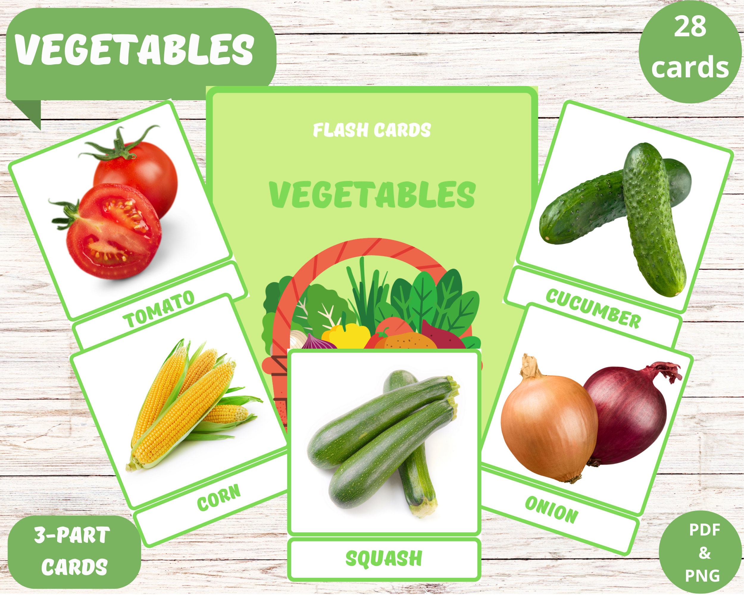 Educational Vegetables Flashcards for Kids 28 Vegetables Flash Cards ...