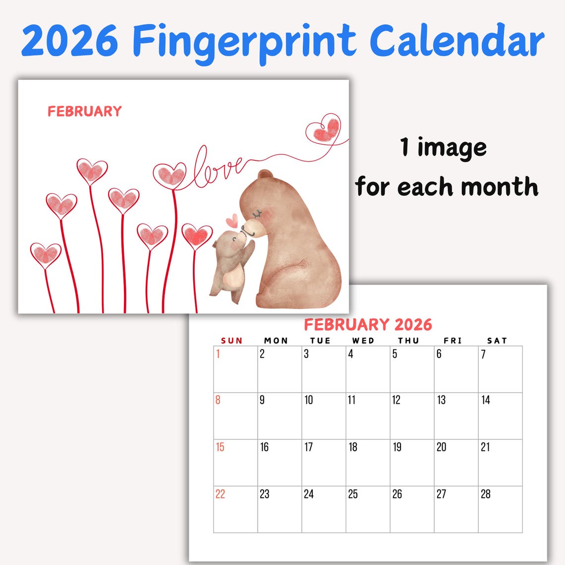 2026 Fingerprint Calendar DIY Craft: Kids Keepsake Gift (printable ...