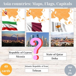 Explore Asia: Printable Flashcards With Maps, Flags & Capitals for Kids ...