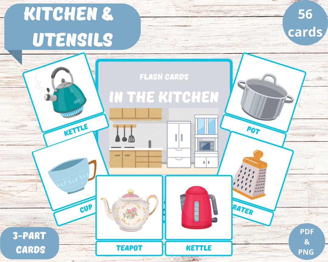 Educational in the Kitchen Flashcards for Kids 56 Flash Cards Utensils ...