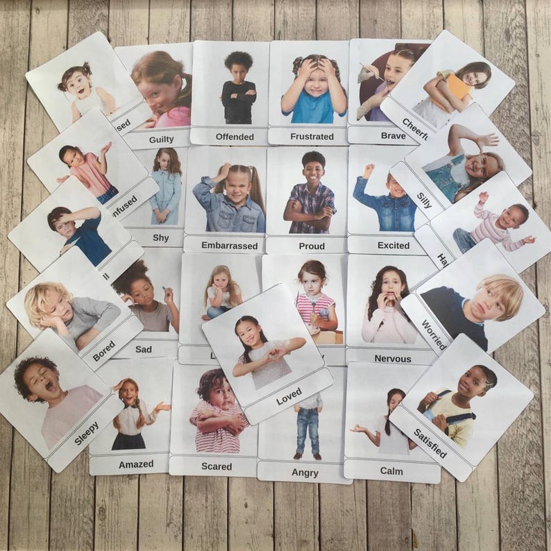 Emotion Flashcards for Kids Real Photo| Feelings Flash Cards | Social ...