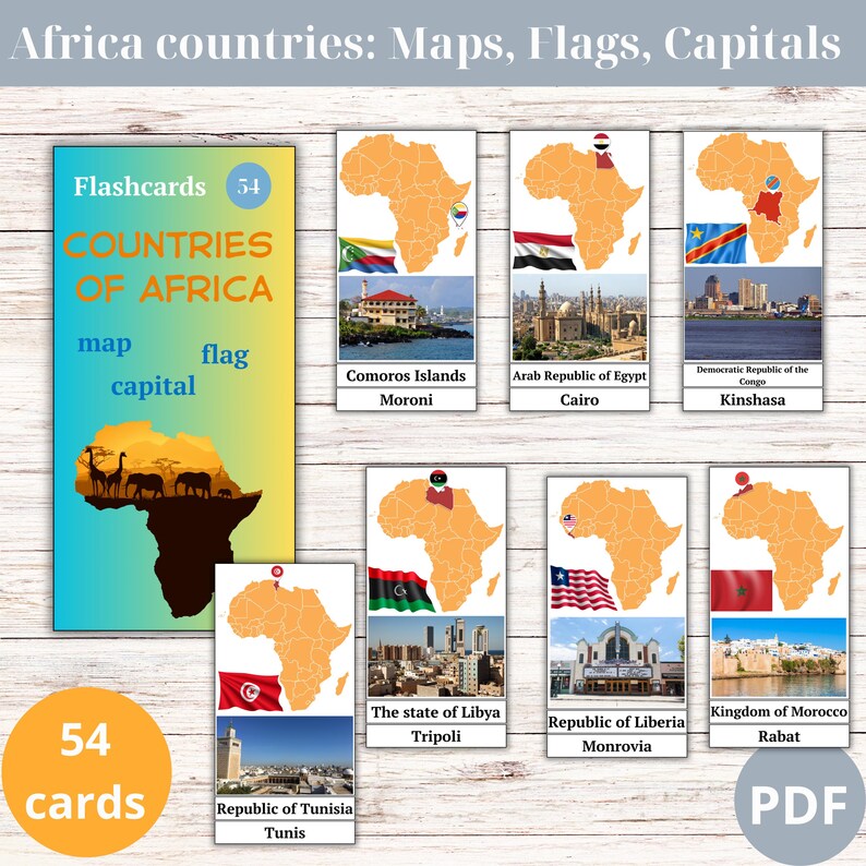 Discover Africa: Engaging Flashcards Featuring Maps, Flags, Capitals ...