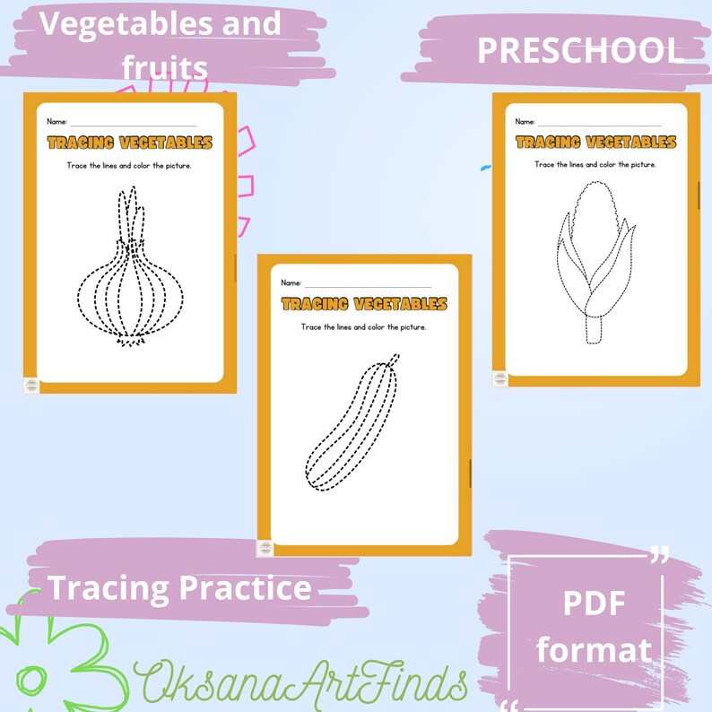 Tracing Practice. 25 Images of Fruits and Vegetables. Worksheets for ...