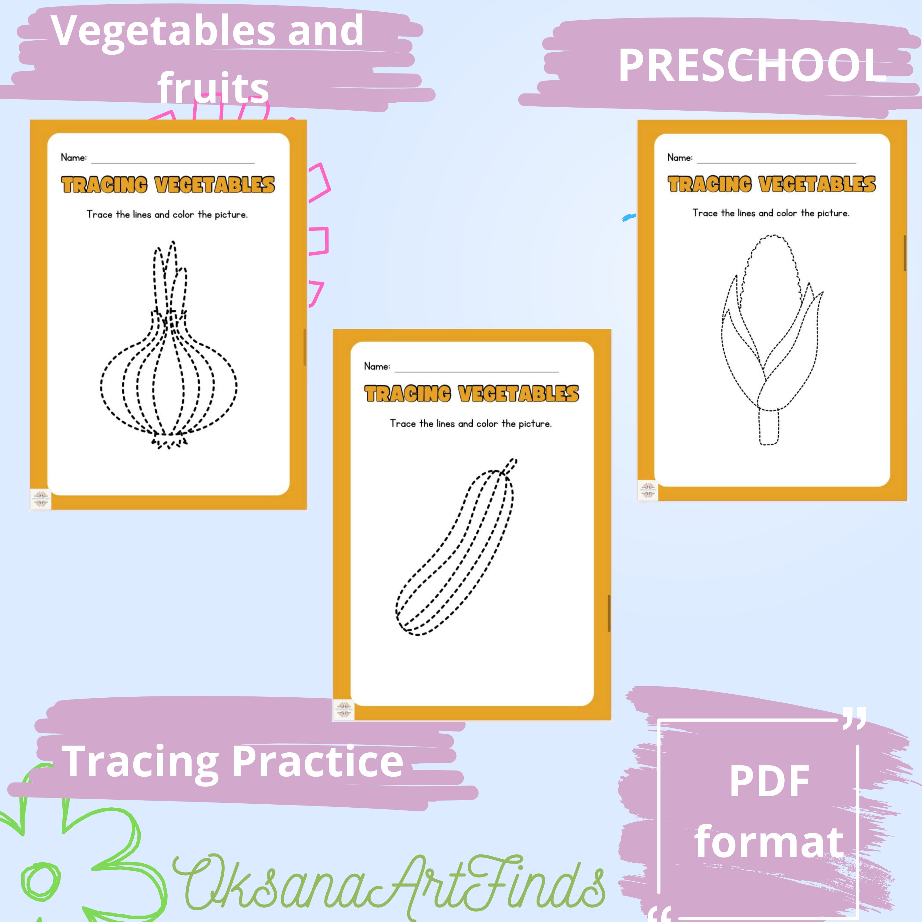 Tracing Practice. 25 Images of Fruits and Vegetables. Worksheets for ...